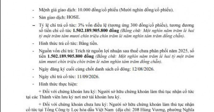 BSR sắp chi 1.500 tỷ đồng để trả cổ tức