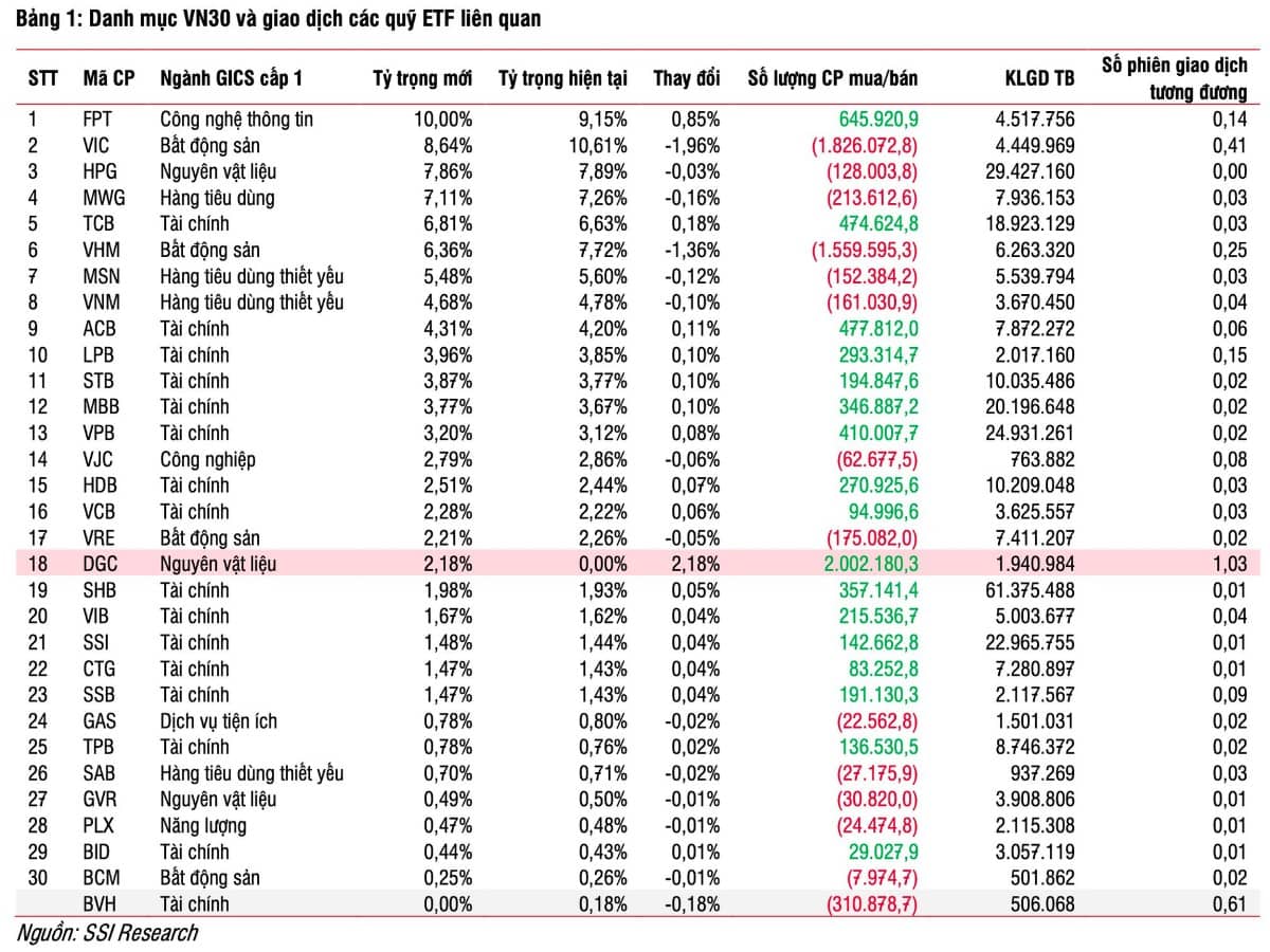 DGC sẵn sàng thế chỗ BVH trong VN30, quỹ ETF gần 9.000 tỷ đồng sẽ điều chỉnh danh mục ra sao?